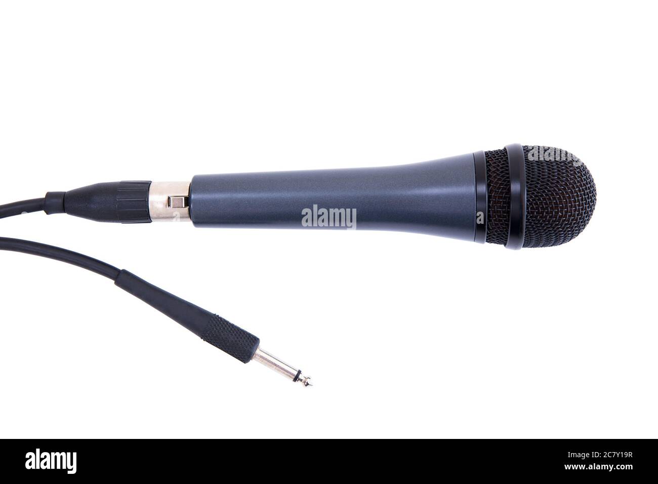 black microphone with cord isolated on white background Stock Photo - Alamy