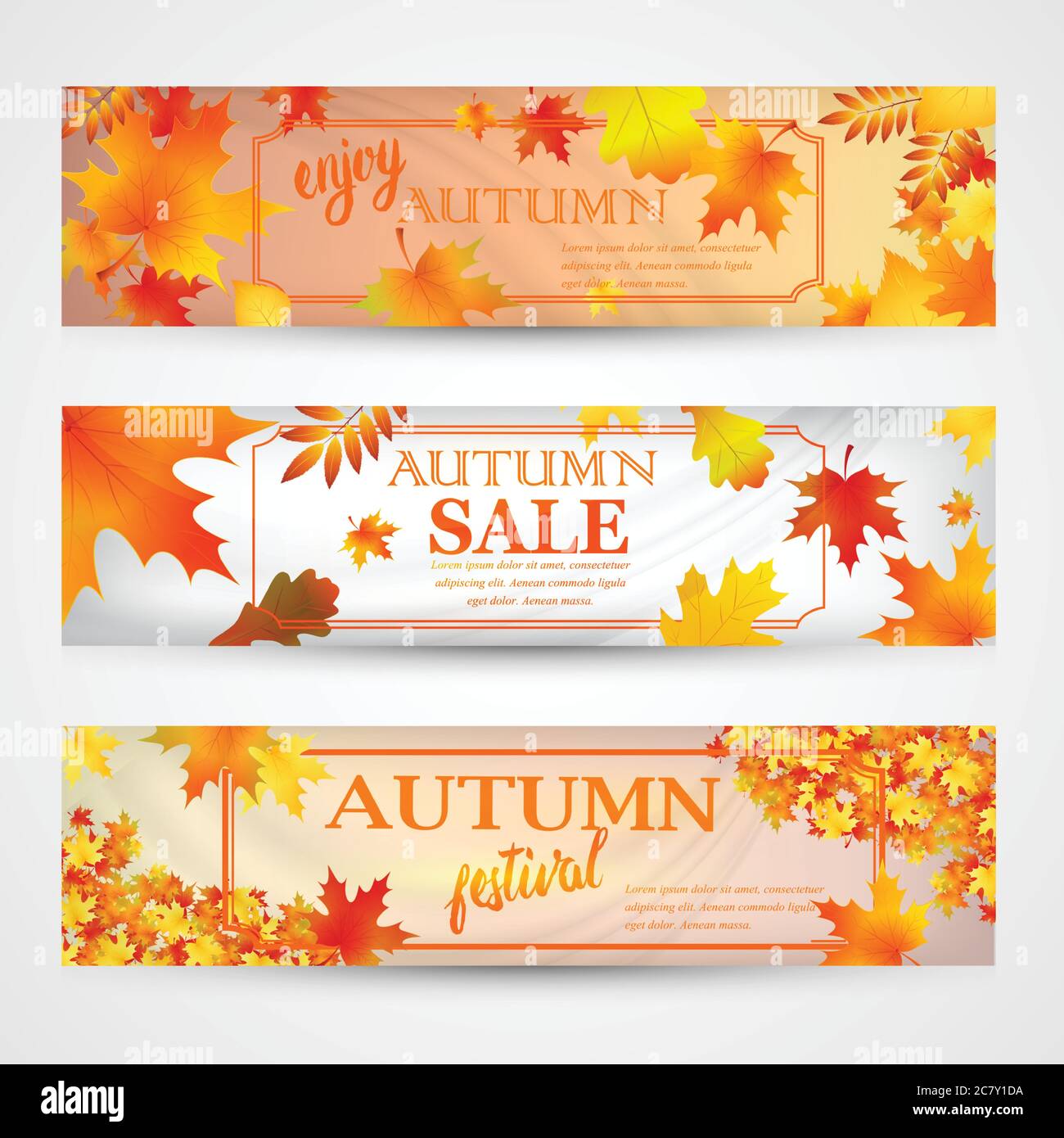Three autumn banners with colorful leaves. Vector Stock Vector Image ...