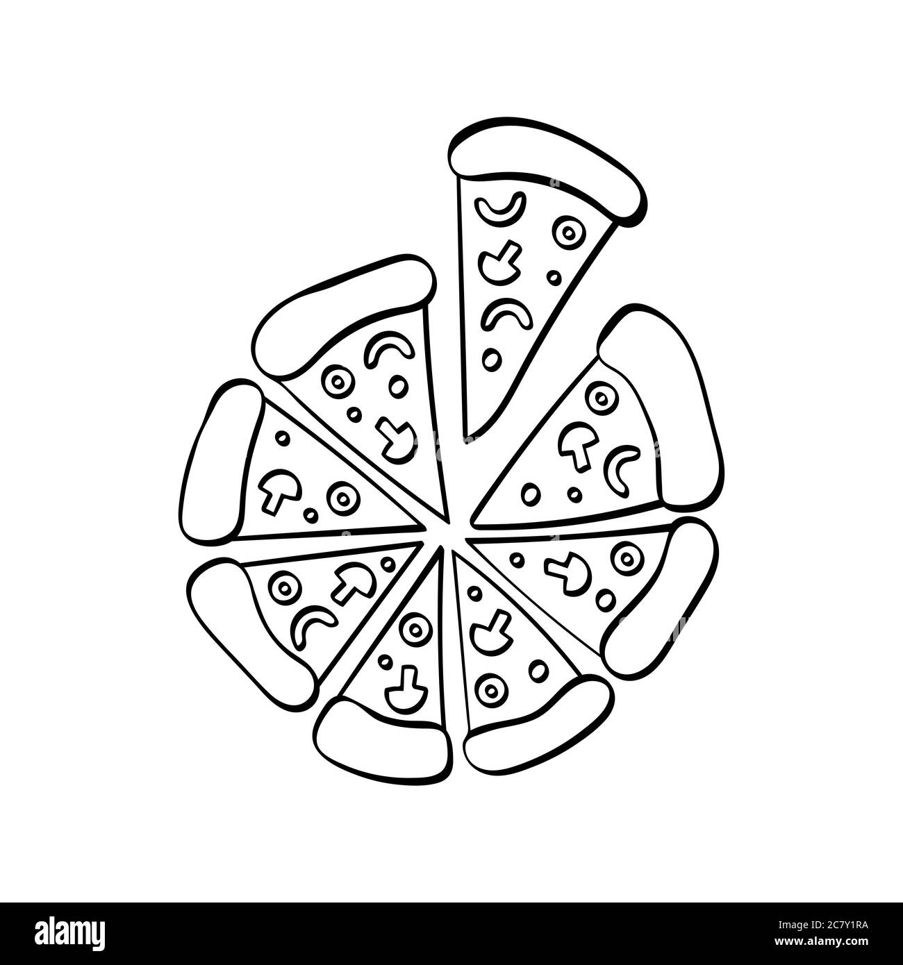 Pizza slices isolated on white background. Outline hand drawn food ...