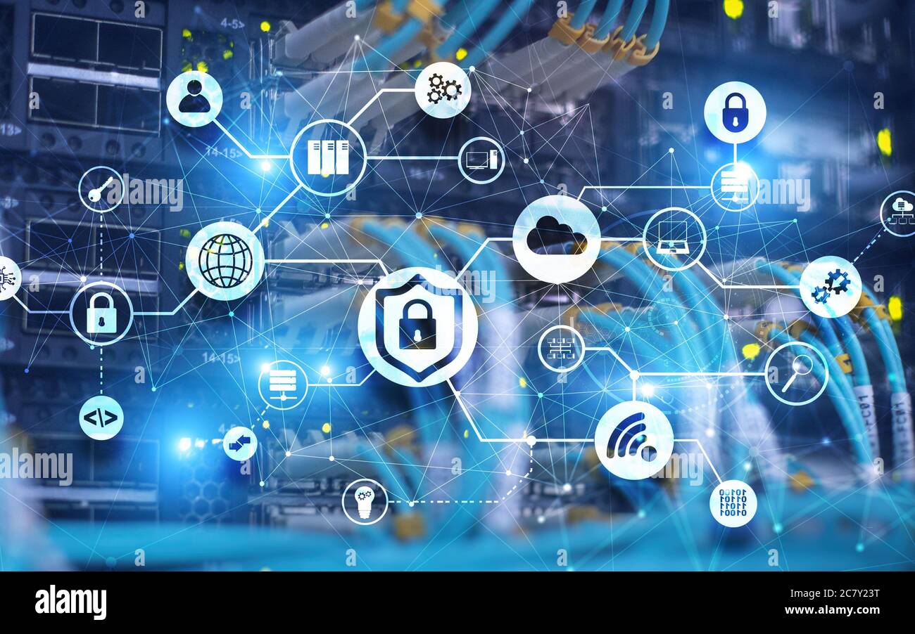 Data security concept. Icons: Closed Padlock, Wifi And cloud on digital ...