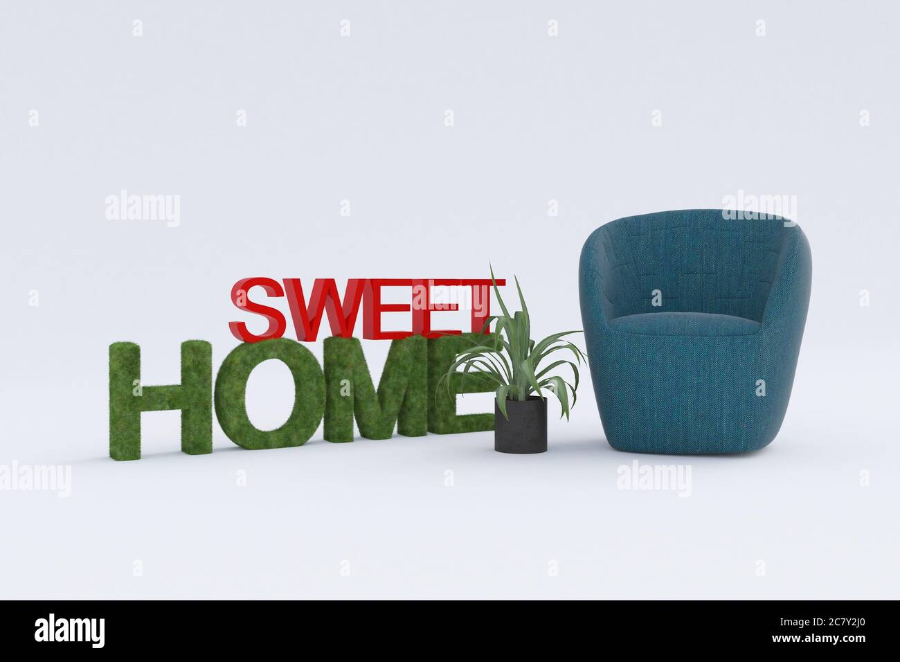 Conceptual illustration of a "Sweet Home" text isolated on a white ...