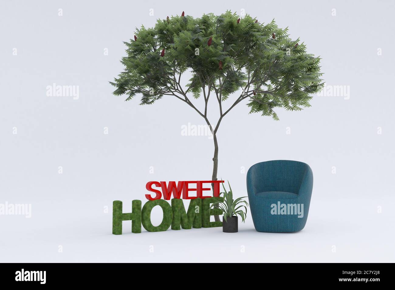 Conceptual illustration of a "Sweet Home" text isolated on a white ...