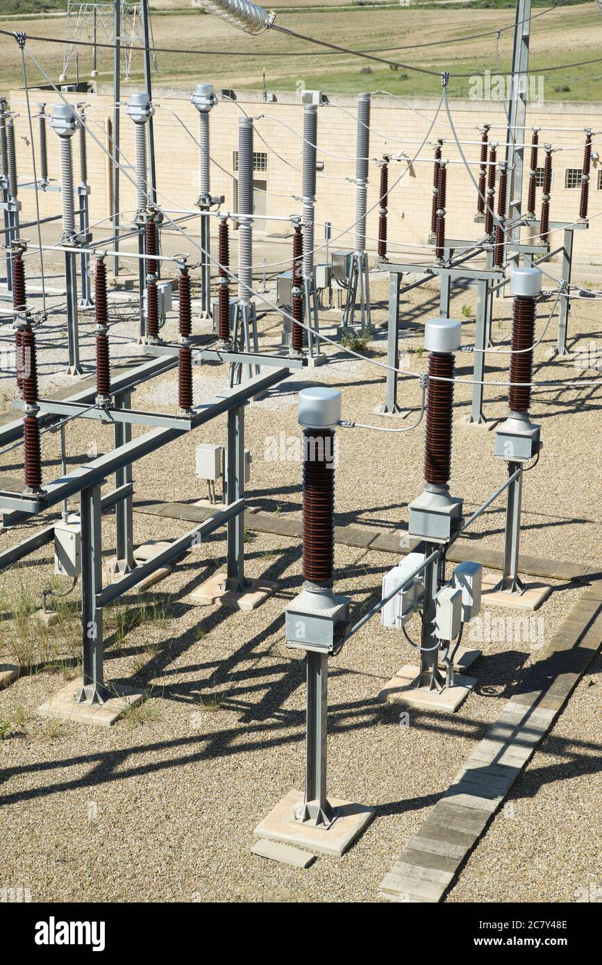 Electrical substation view in Zaragoza province, Aragon in Spain Stock ...