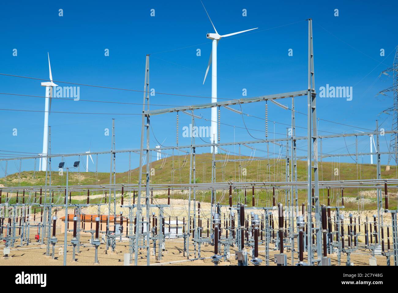 Electrical substation view in Zaragoza province, Aragon in Spain Stock ...