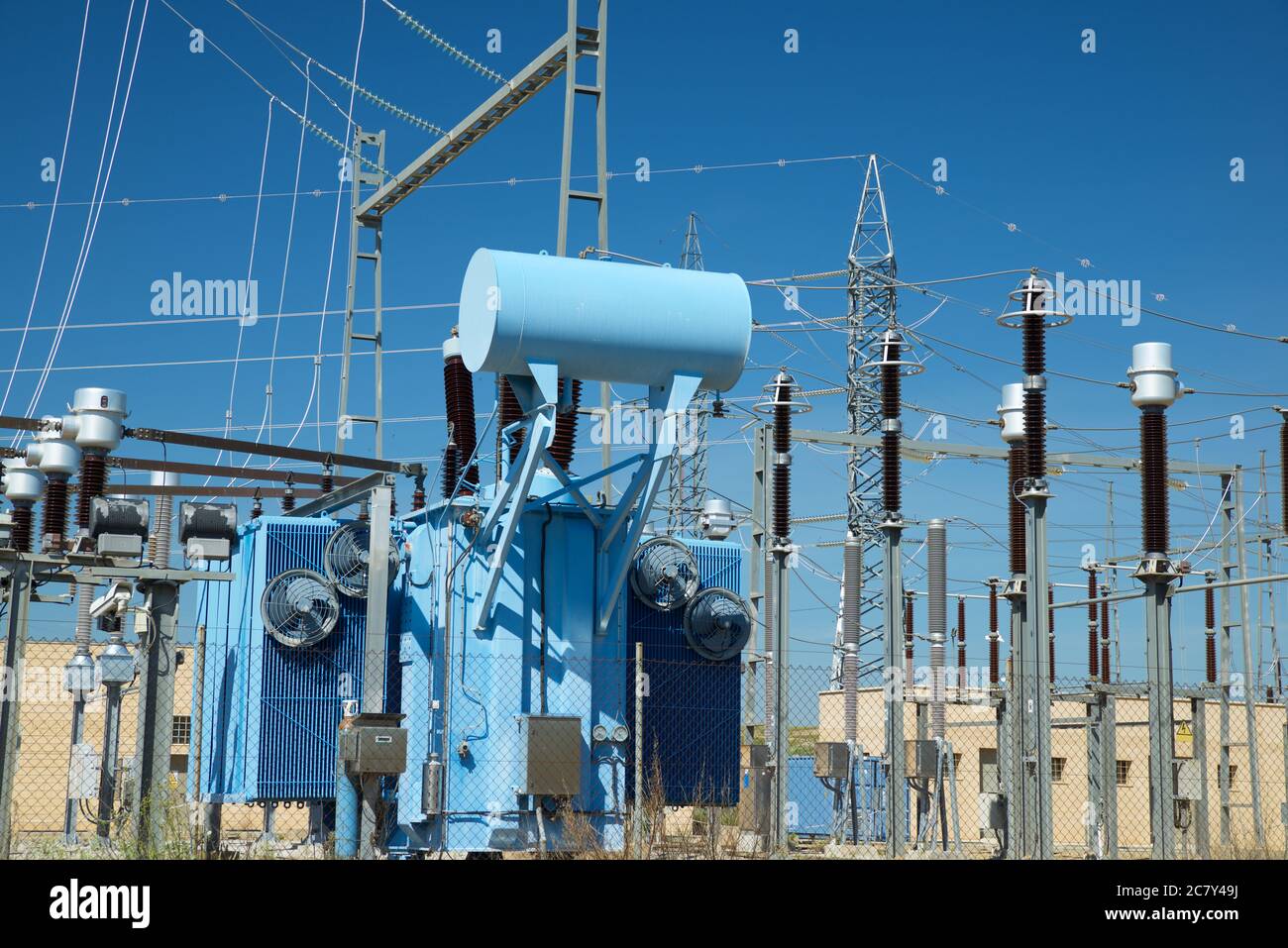 Electrical substation view in Zaragoza province, Aragon in Spain Stock ...