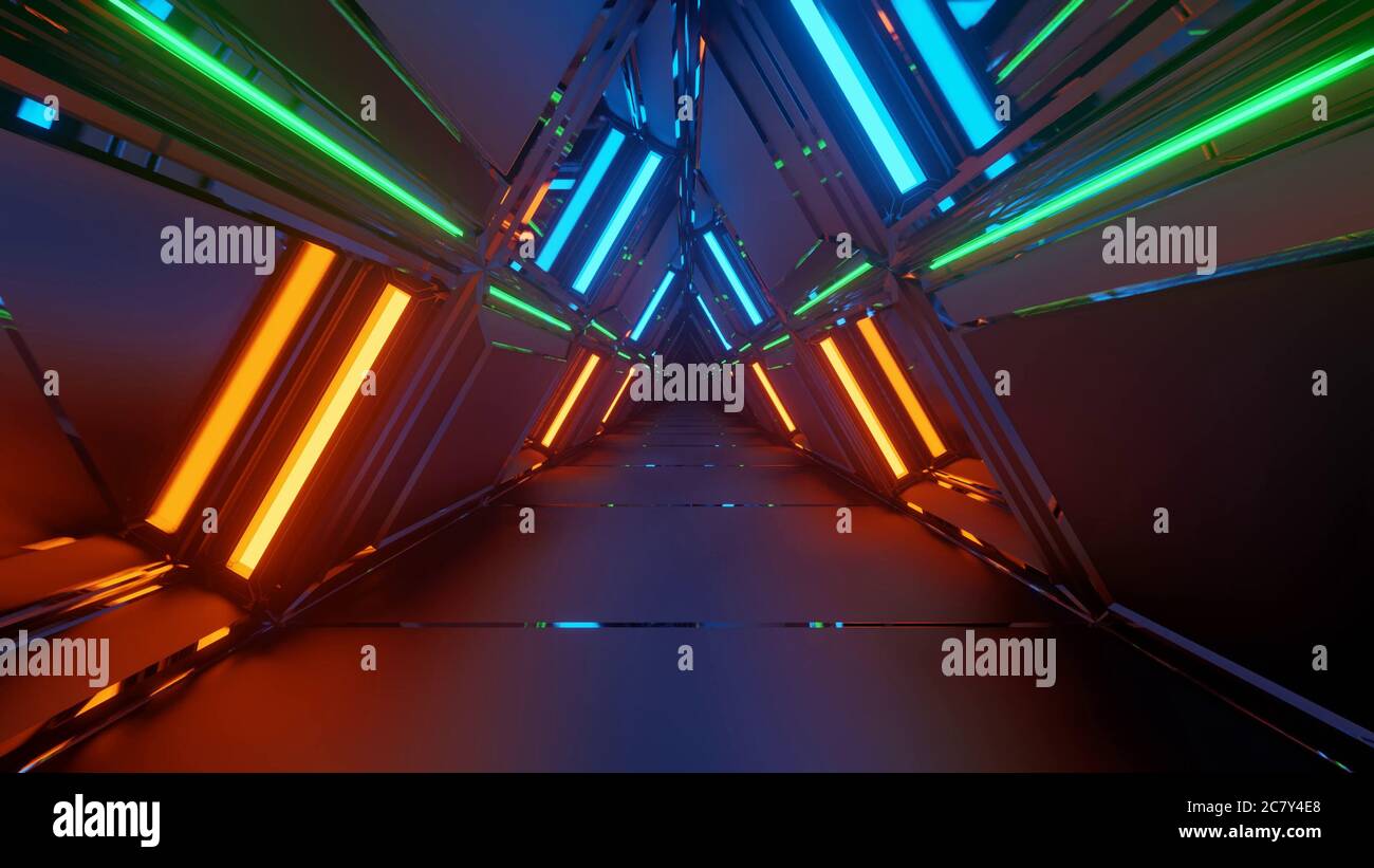 Closeup shot of colorful neon lights forming triangular shapes in ...
