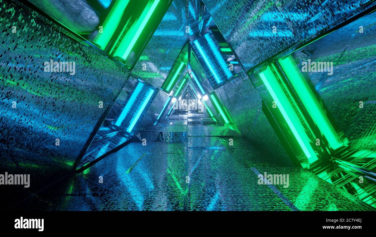 Closeup shot of colorful neon lights forming triangular shapes in ...