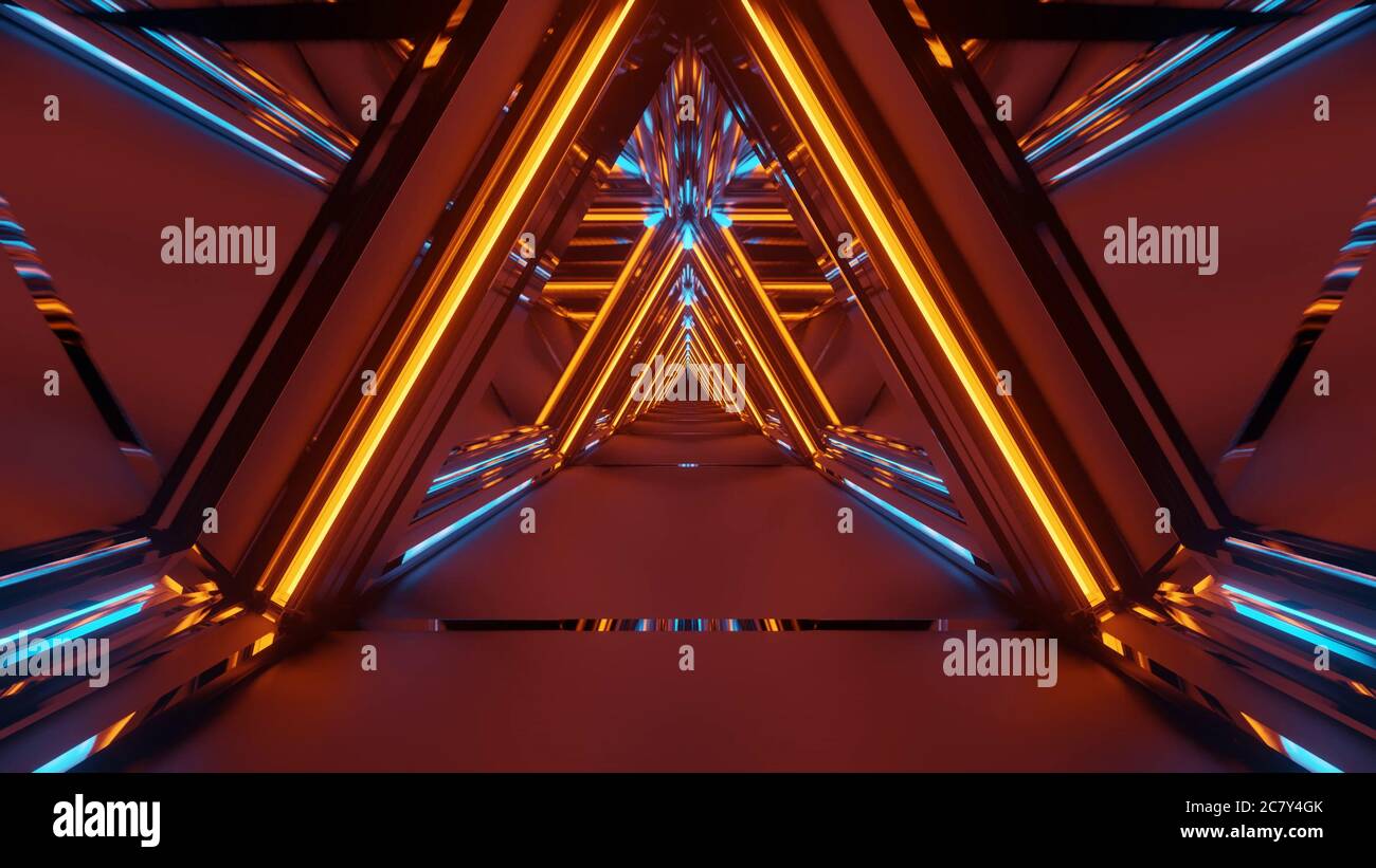 Closeup shot of colorful neon lights forming triangular shapes in ...