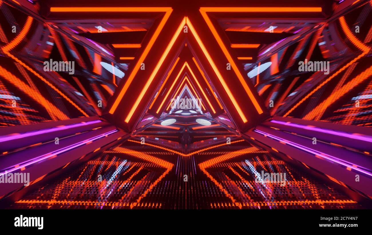 Closeup shot of colorful neon lights forming triangular shapes in ...