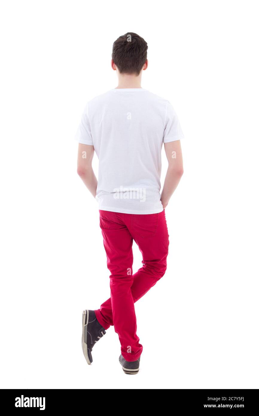 back view of young man standing isolated on white background Stock ...