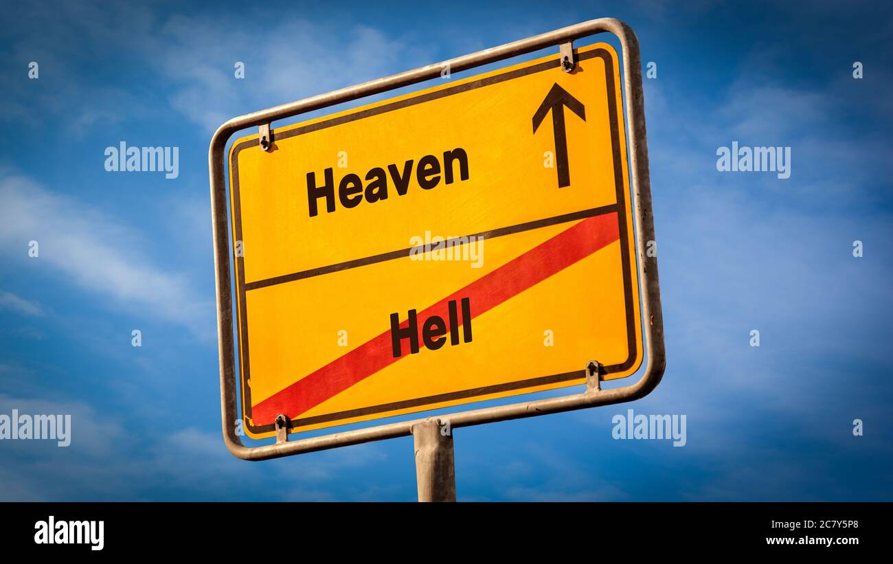 Street Sign the Direction Way to Heaven versus Hell Stock Photo - Alamy
