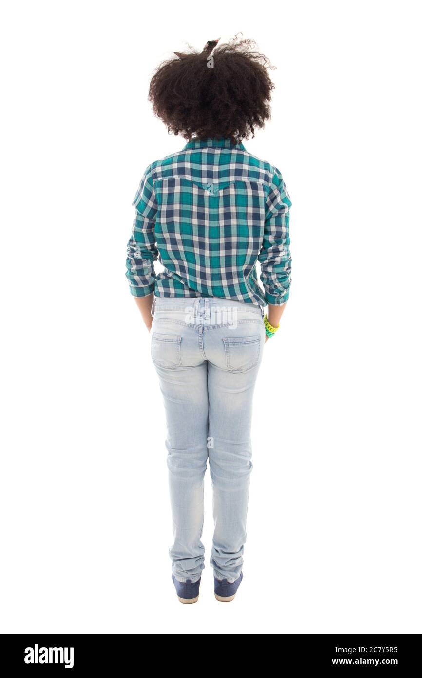 back view of african american teenage girl isolated on white background ...