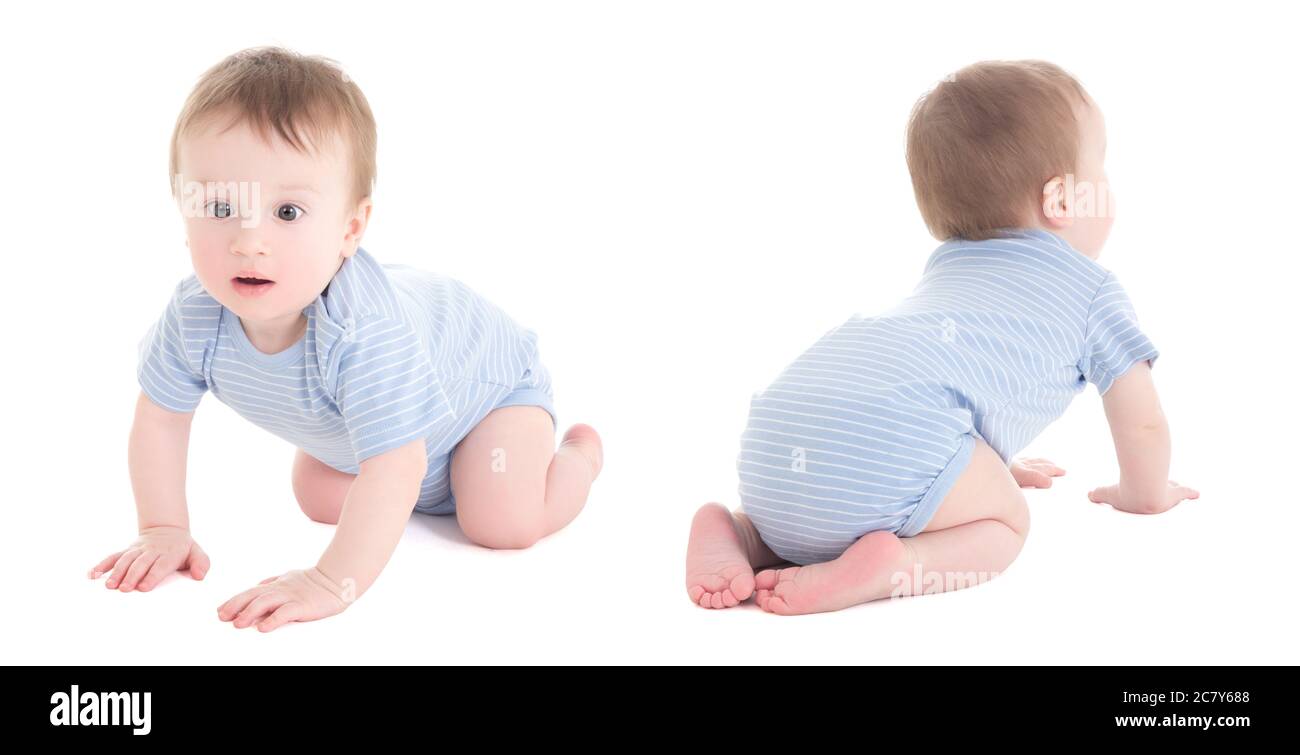 front and back view of baby boy toddler isolated on white background ...