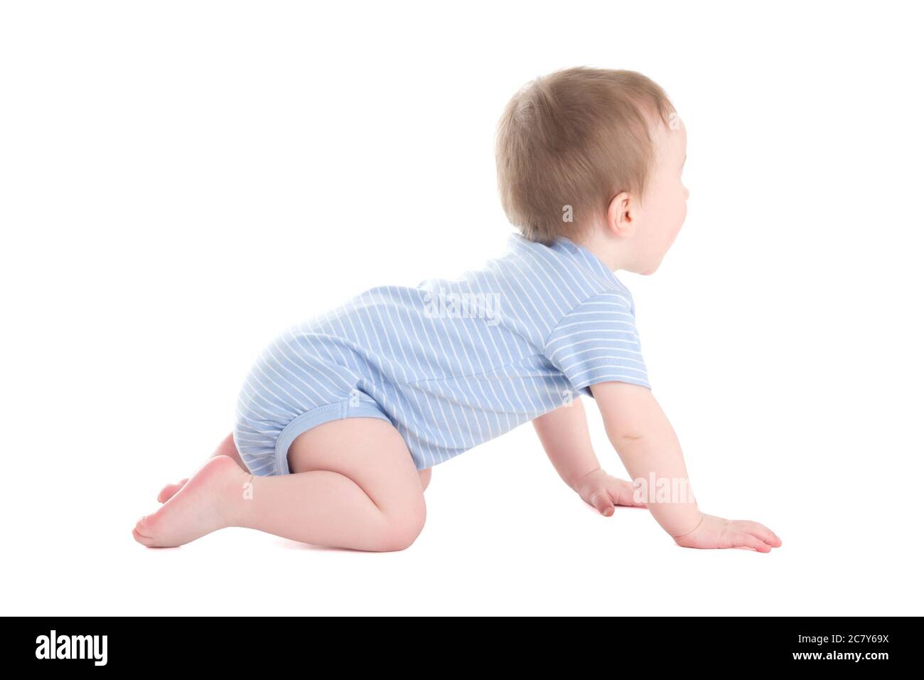 side view baby boy toddler crawling isolated on white background Stock ...