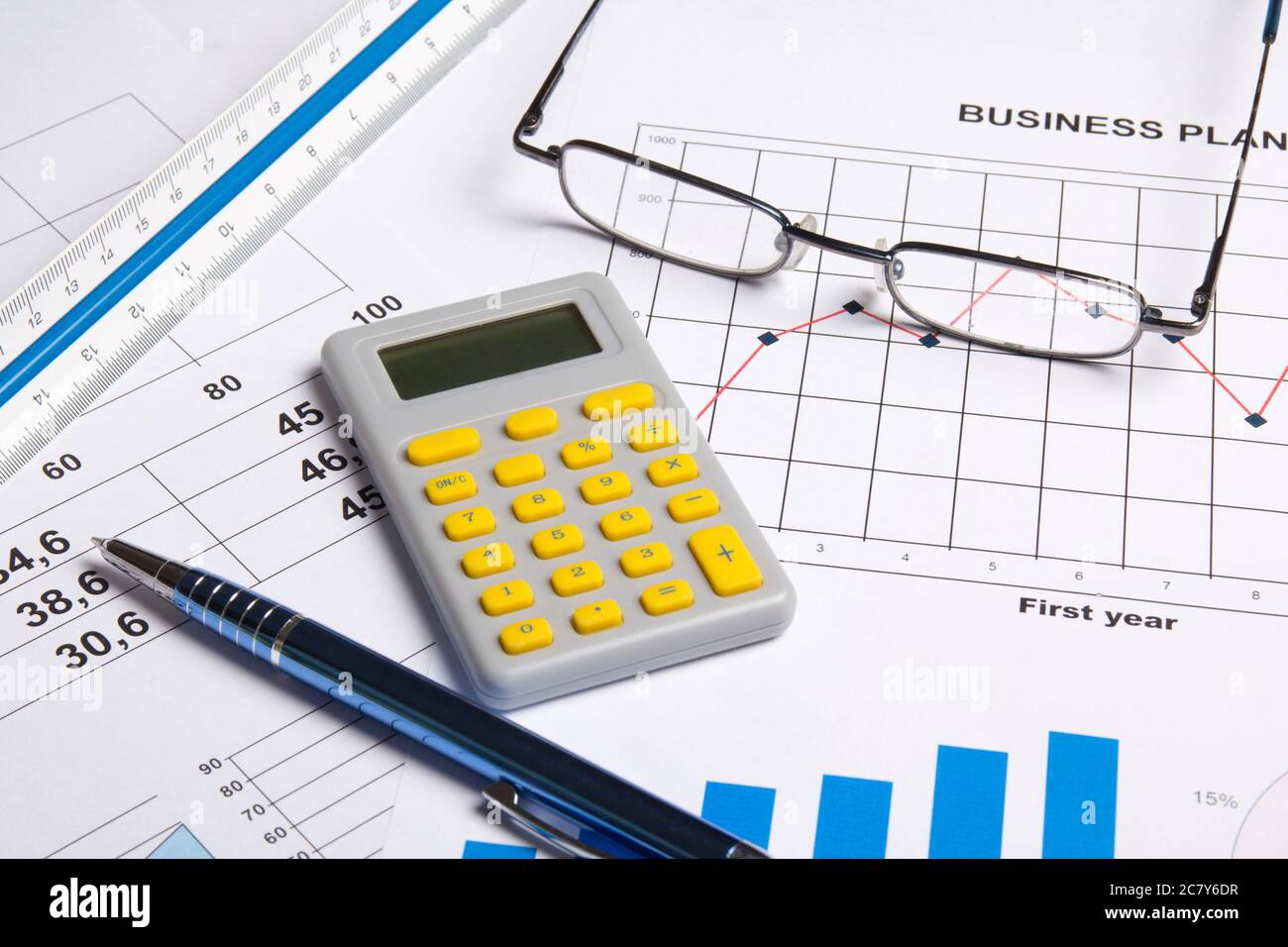 business plan concept - graphs, charts and calculator Stock Photo - Alamy