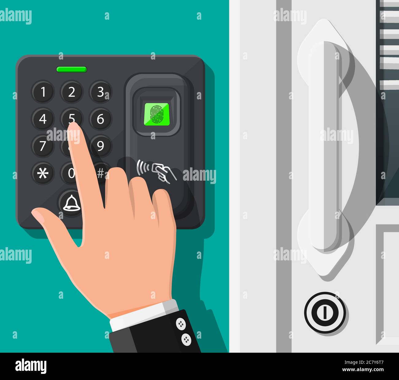 Password and fingerprint security device at office or home door. Access ...