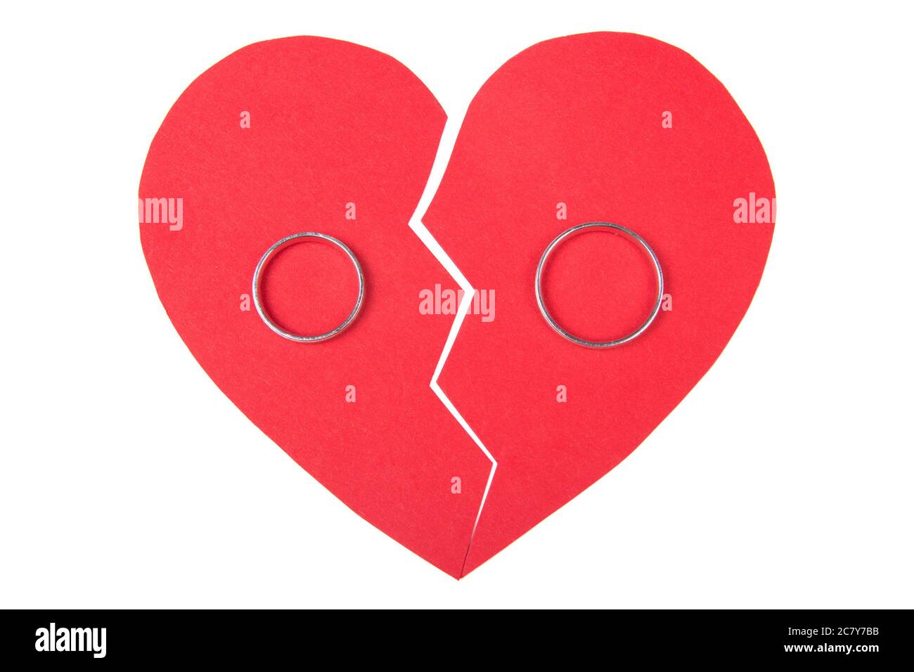 wedding rings on red broken heart isolated on white background Stock ...
