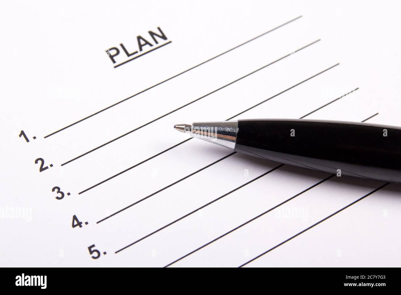 sheet of paper with plan and ball pen Stock Photo - Alamy