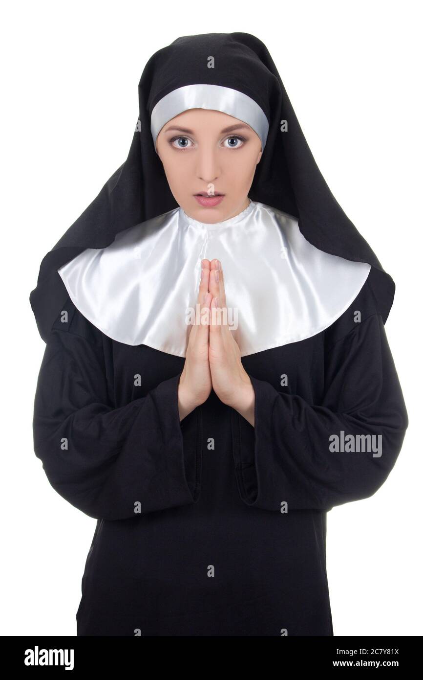 young beautiful woman nun praying isolated on white background Stock ...
