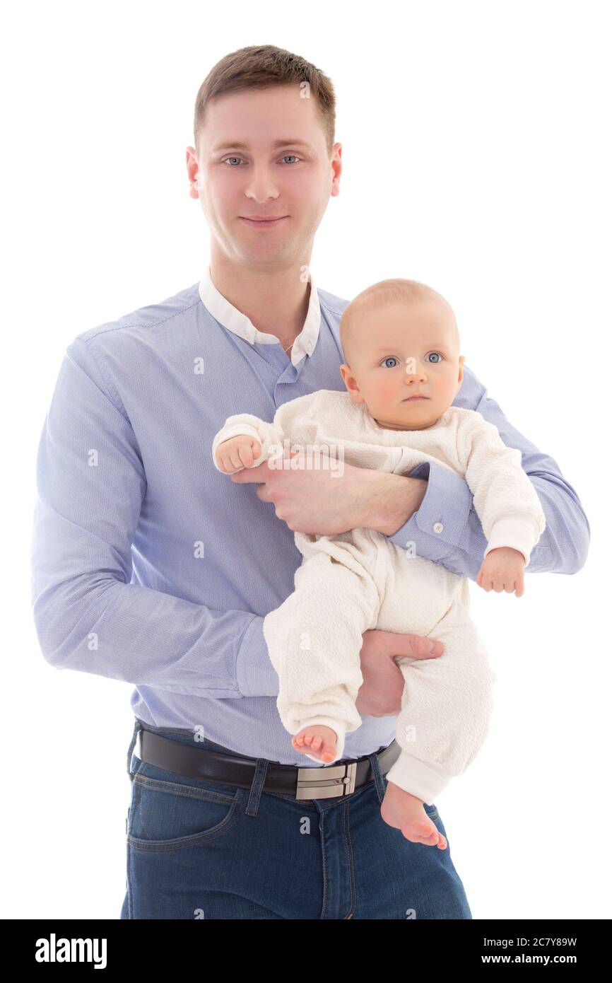 happy father and little son isolated on white background Stock Photo ...