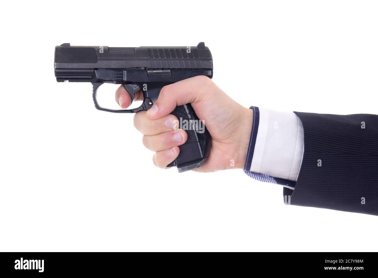 male hand with gun isolated on white background Stock Photo - Alamy