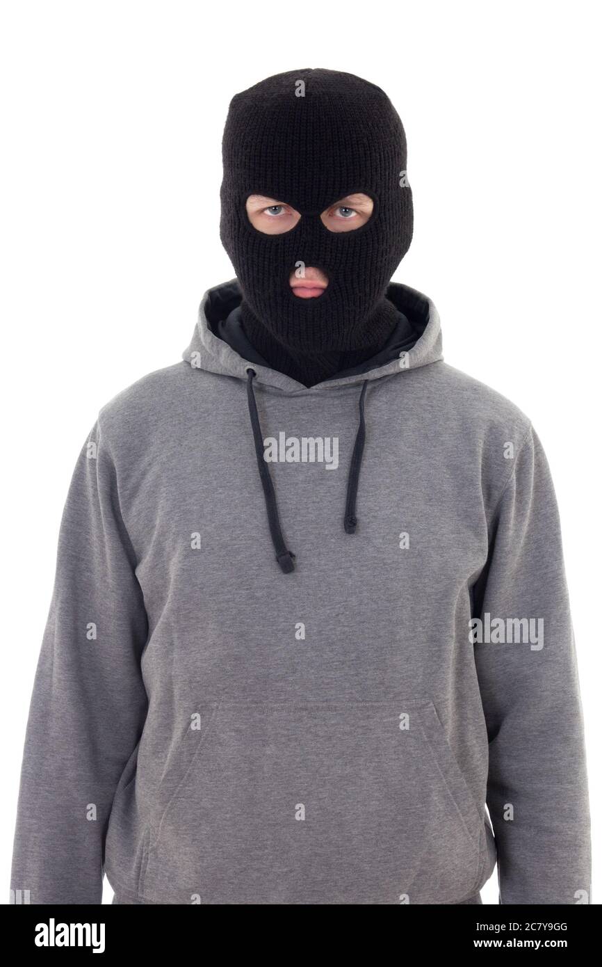 criminal man in mask isolated on white background Stock Photo - Alamy