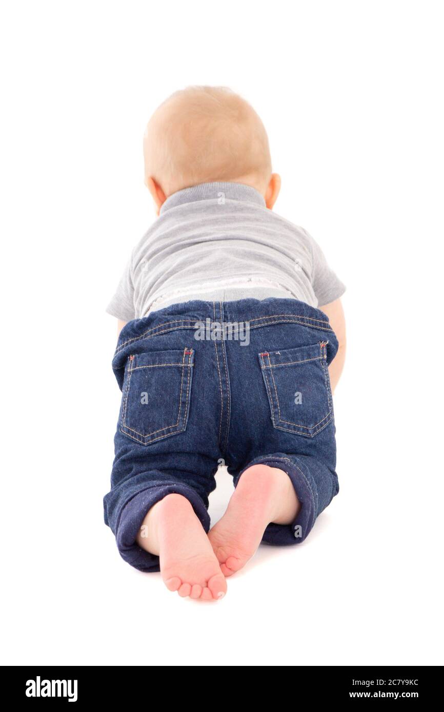 back view of little baby boy toddler isolated on white background Stock ...