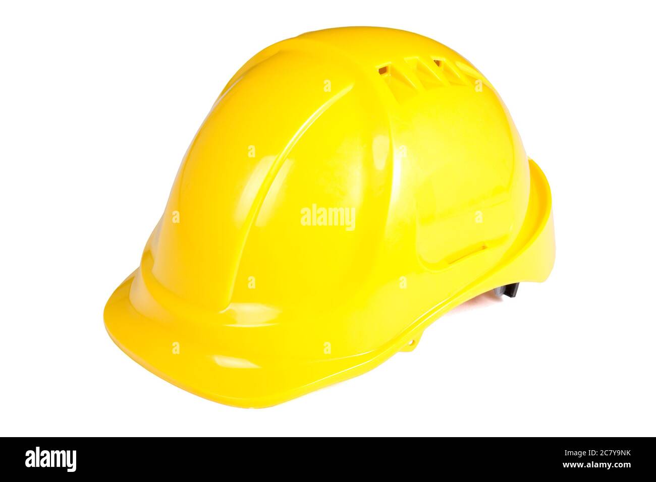 yellow builder's helmet isolated on white background Stock Photo - Alamy