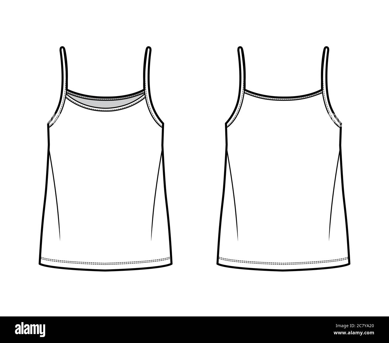 Camisole top technical fashion illustration with oversized body, bonded ...