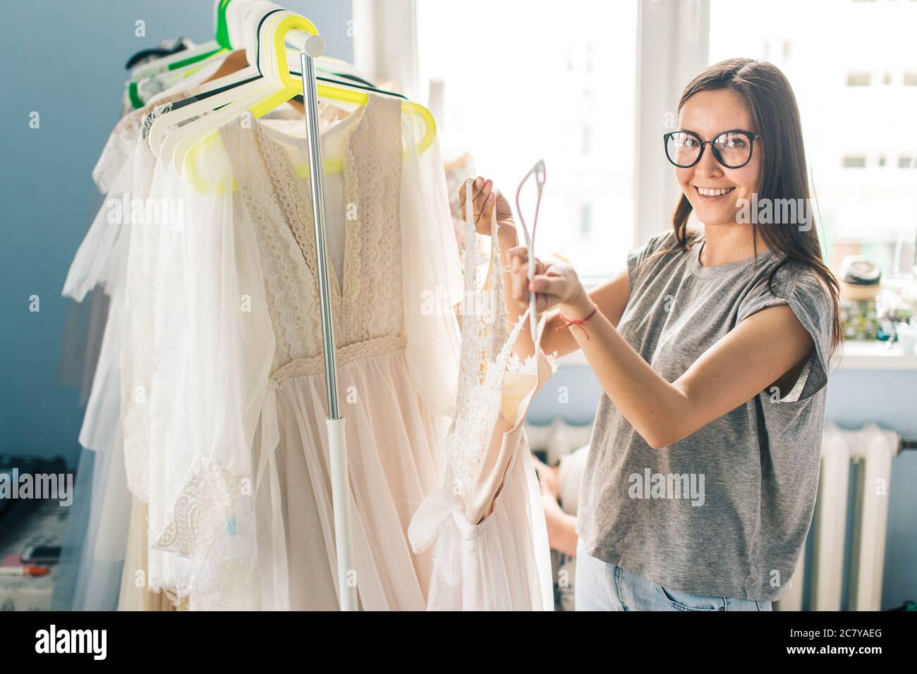 Dressmaker at studio Stock Photo - Alamy