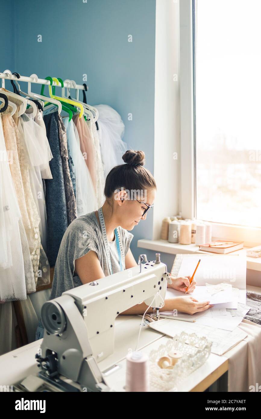 home office desk background, Desk Dressmaker ,Workplace of seamstress ...