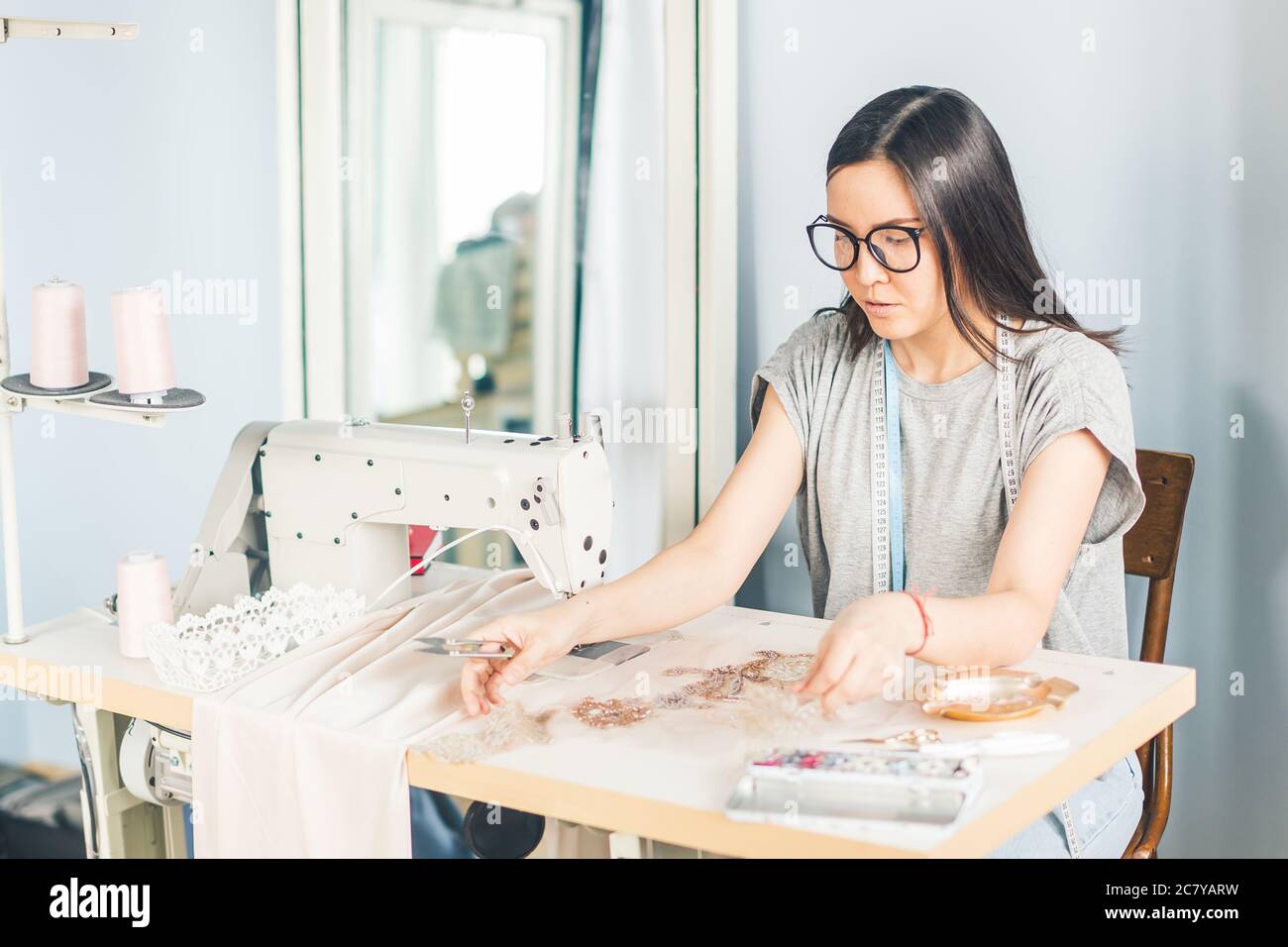 home office desk background, Desk Dressmaker ,Workplace of seamstress ...