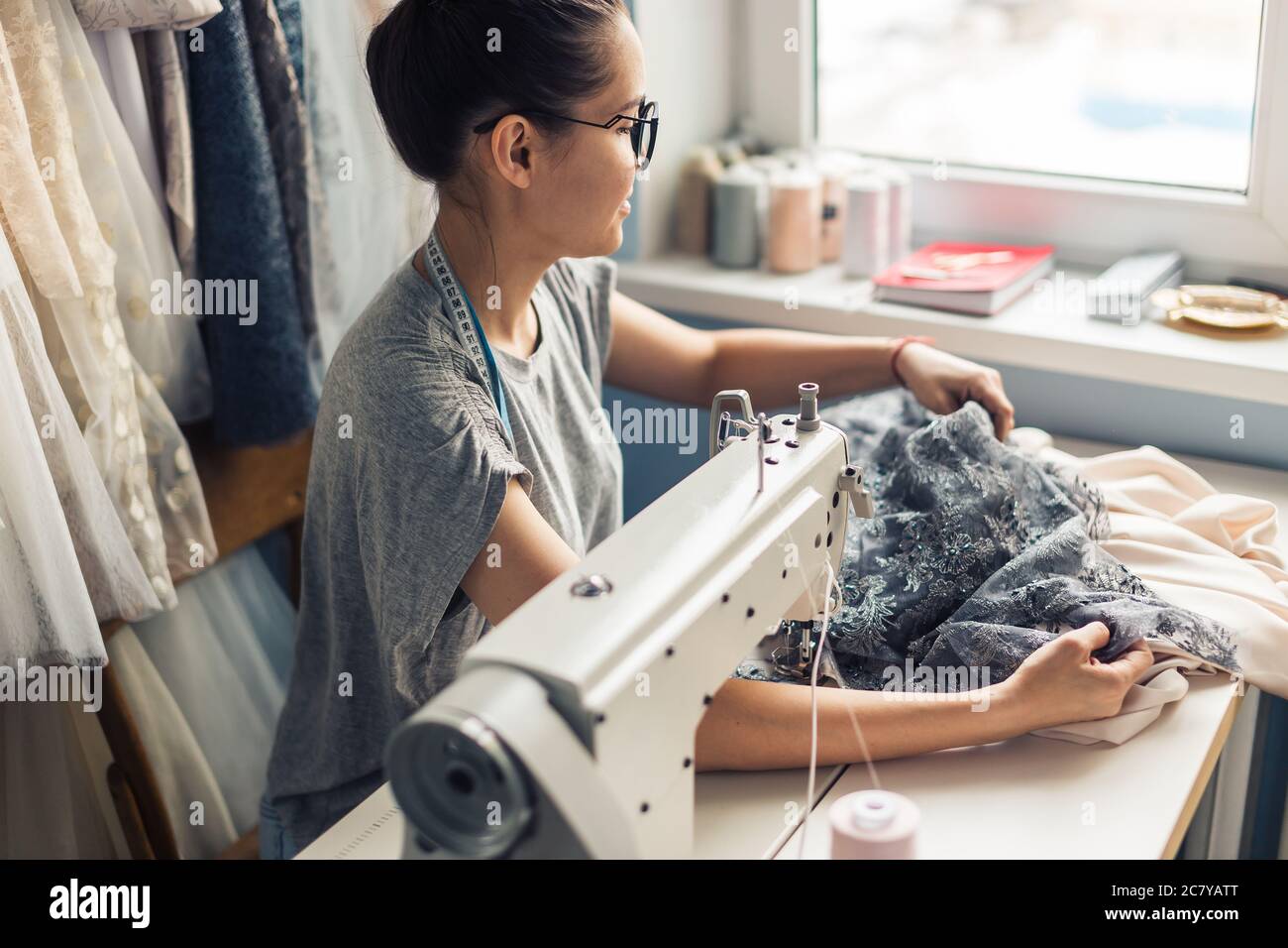 home office desk background, Desk Dressmaker ,Workplace of seamstress ...