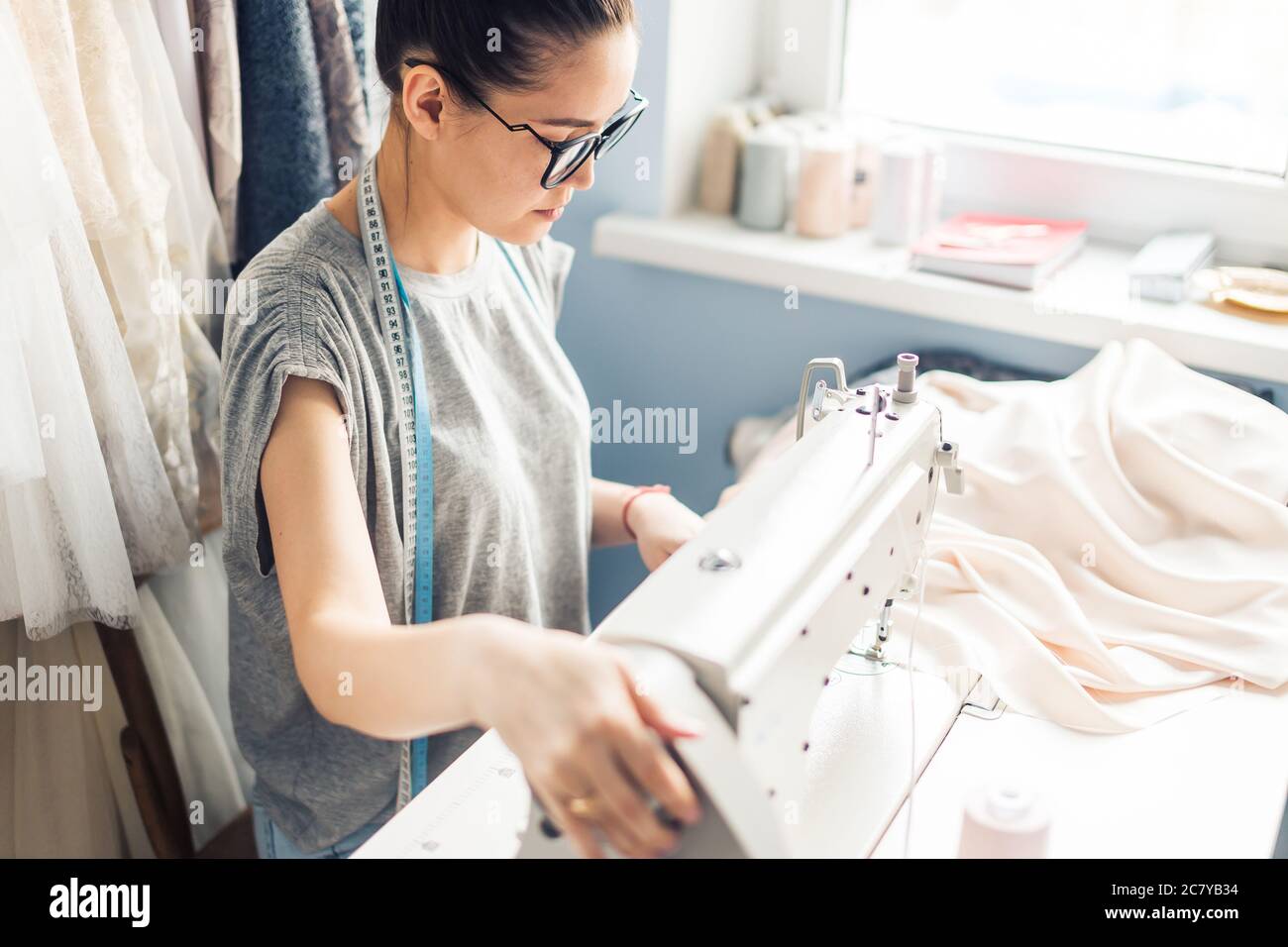 home office desk background, Desk Dressmaker ,Workplace of seamstress ...