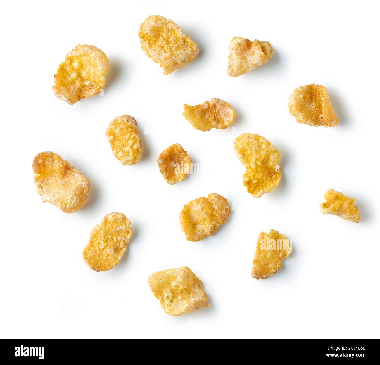 sweet corn flakes macro isolated on white background, top view Stock ...