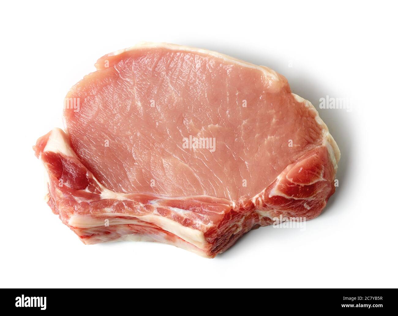 fresh raw pork meat slice isolated on white background, top view Stock ...