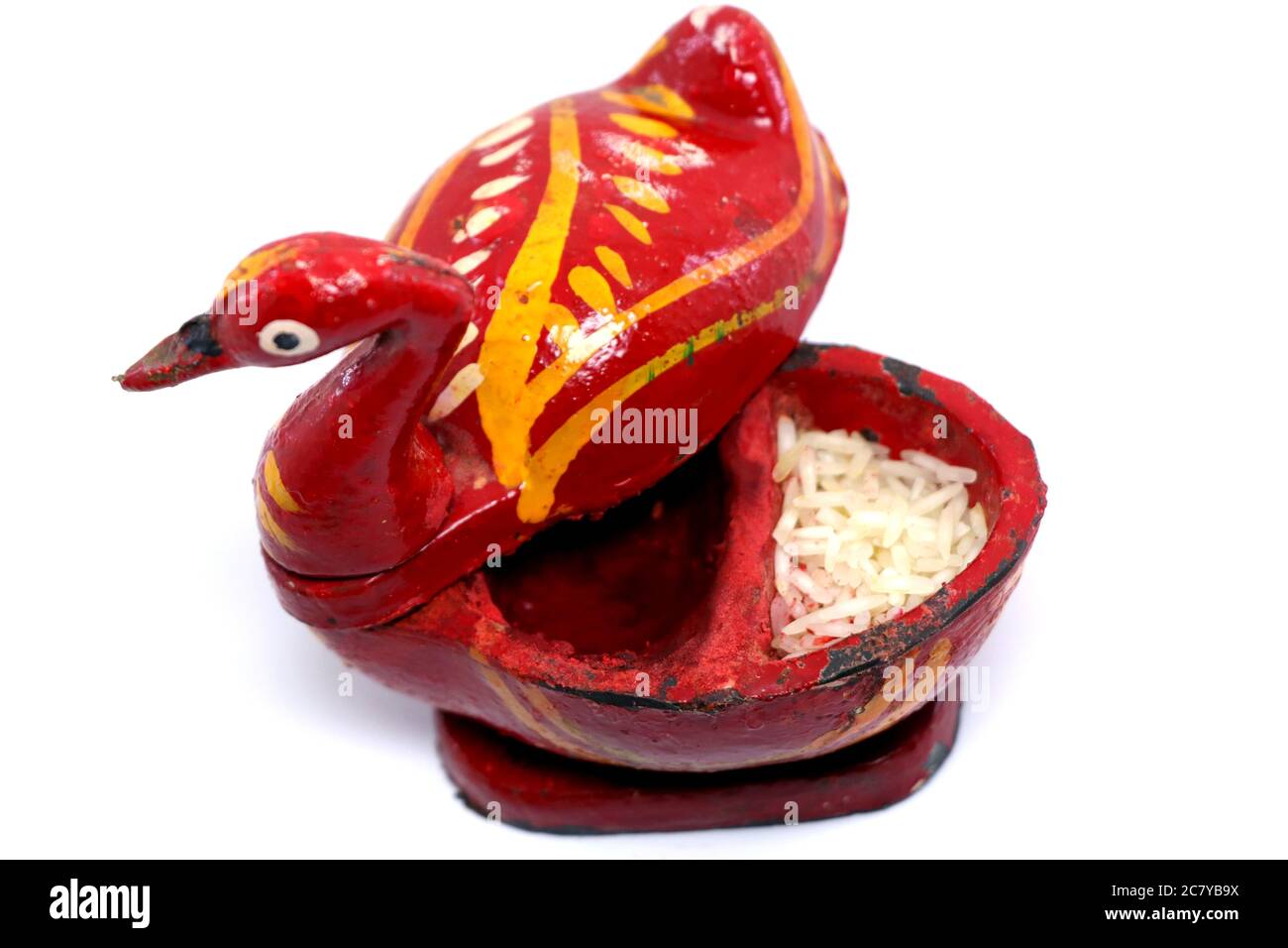 Wooden red swan with rice in it isolated on a white background Stock ...