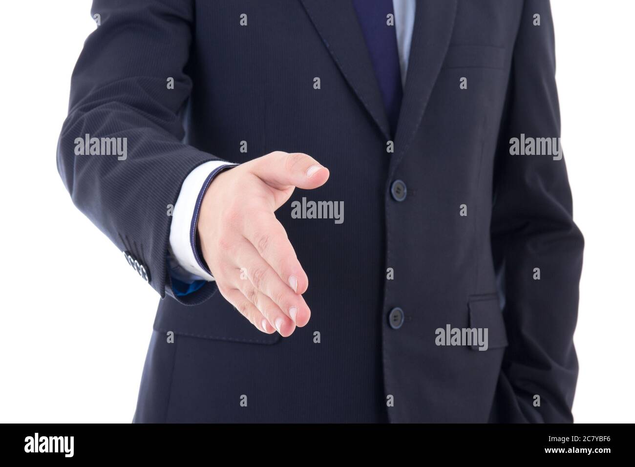 business man hand extended to handshake isolated on white background ...