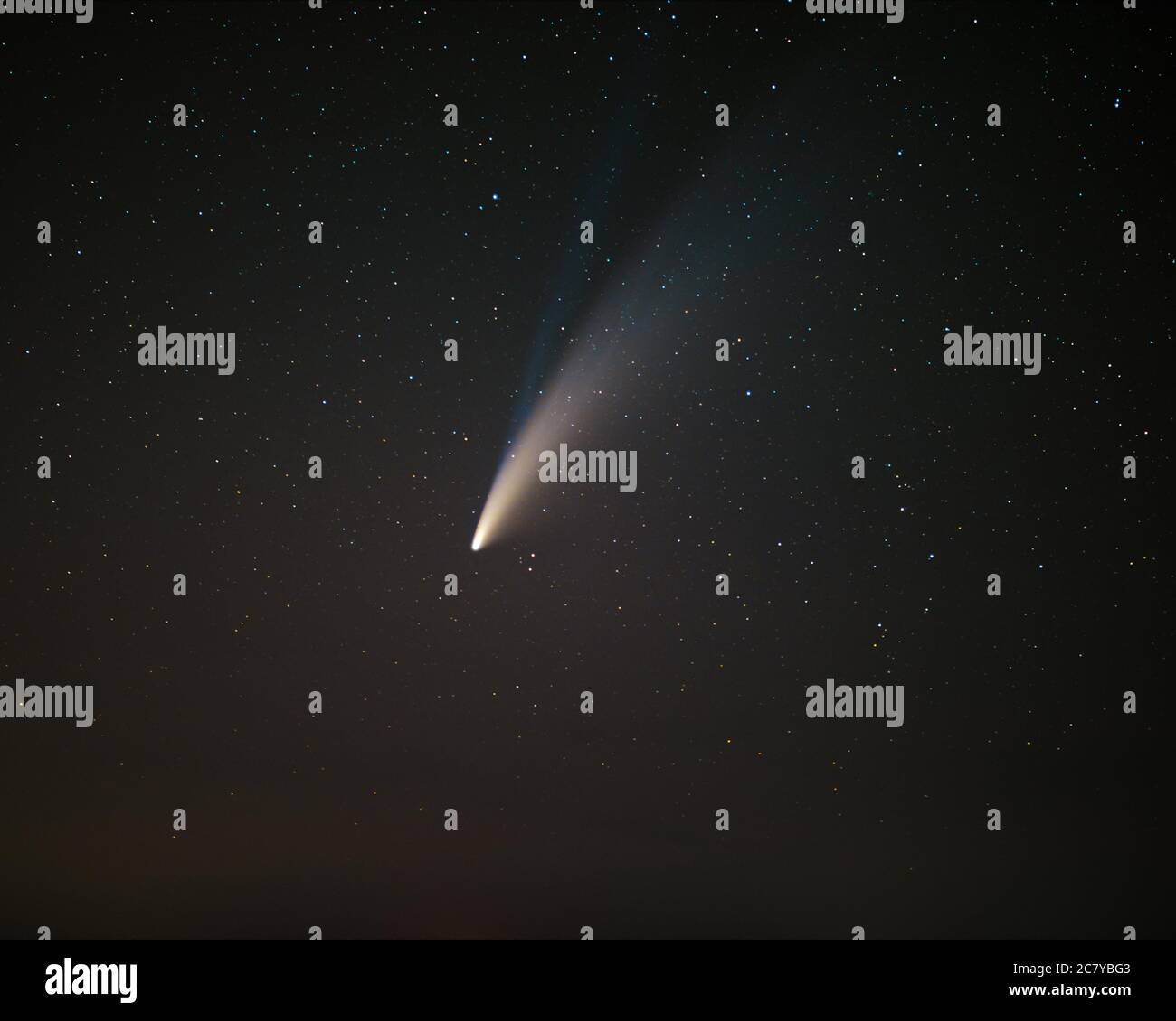 Comet C2020F3 Neowise displaying its blue ionic tail and a larger ...