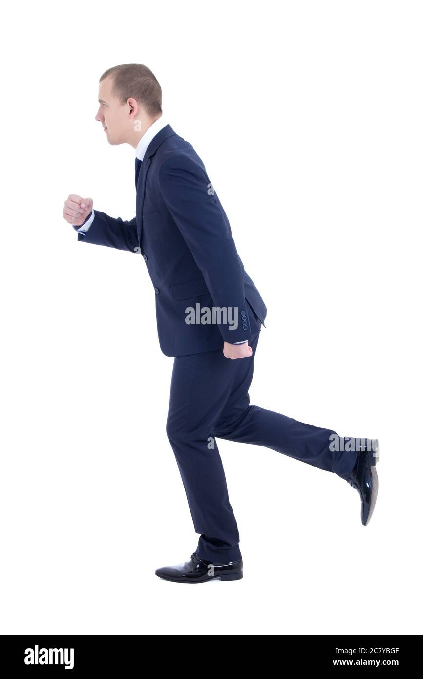 running business man in suit isolated on white background Stock Photo ...