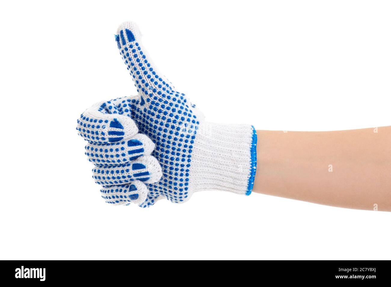 female hand in work glove thumbs up isolated on white background Stock ...