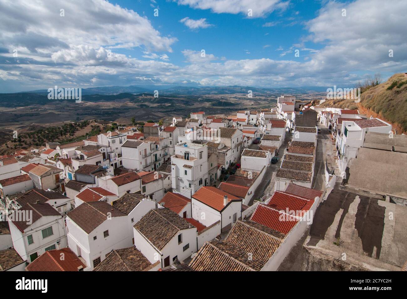 A view of the village of Pisticci, Italy. Pisticci is a town in the ...