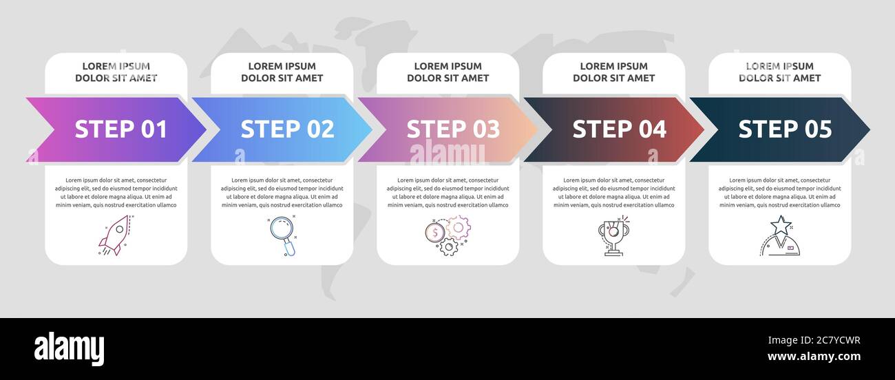 Vector infographics arrows with 5 successive steps, labels. Can be used ...