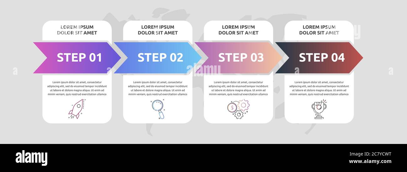 Vector infographics arrows with 4 successive steps, labels. Four ...