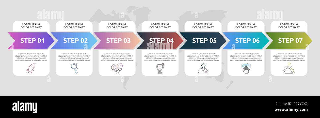 Vector infographics arrows with 7 successive steps, labels. Seven ...