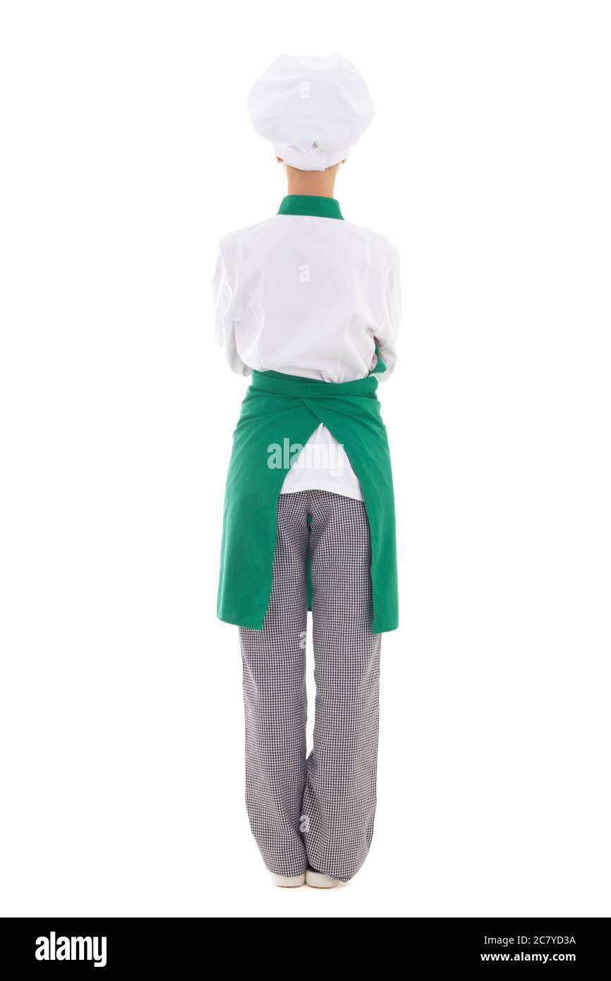 back view of woman in chef uniform - full length isolated on white ...