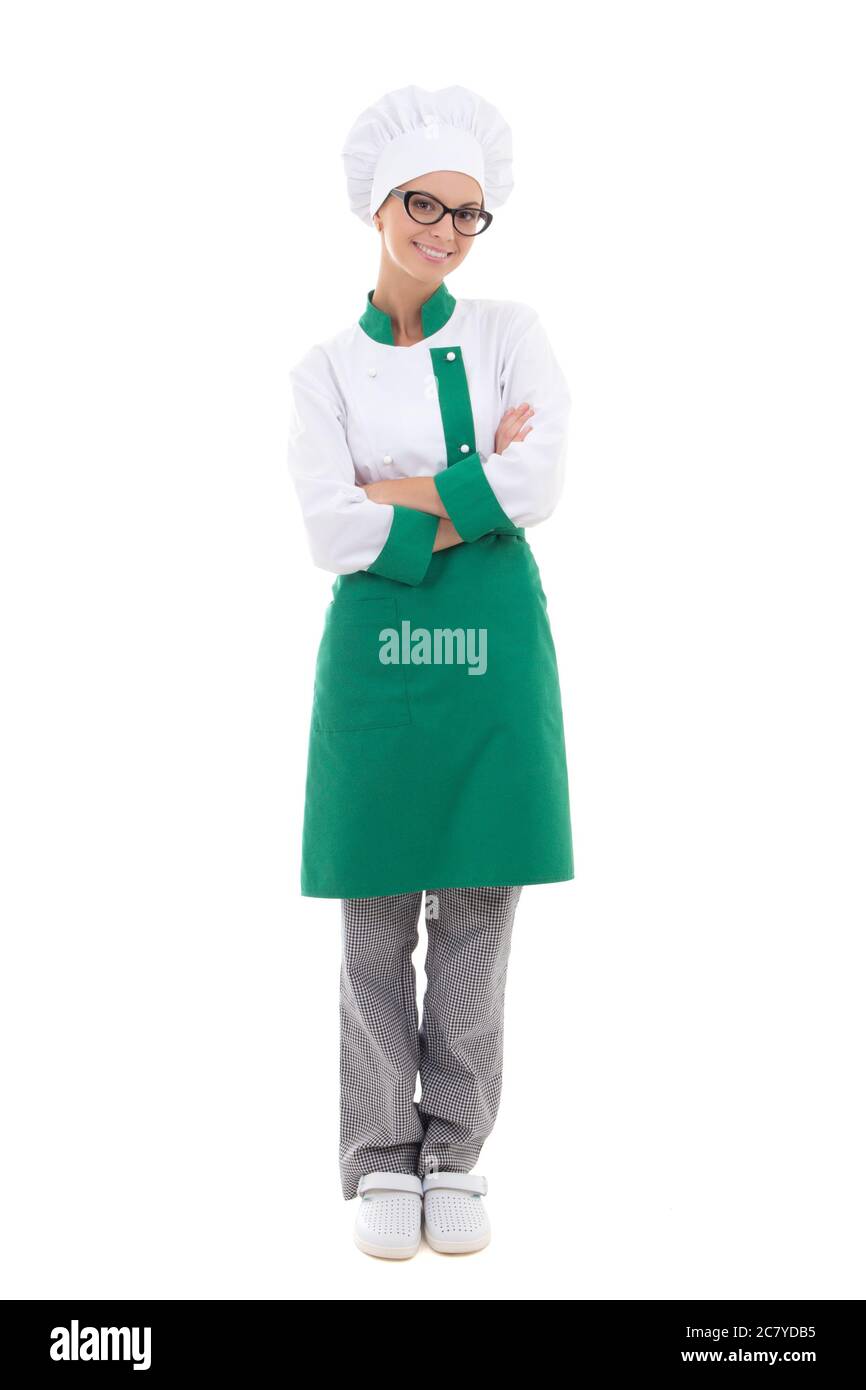 woman chef in uniform - full length posing isolated on white background ...