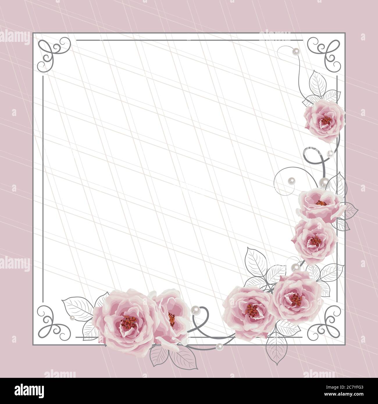Beautiful square frame with roses on pink background for greeting card ...