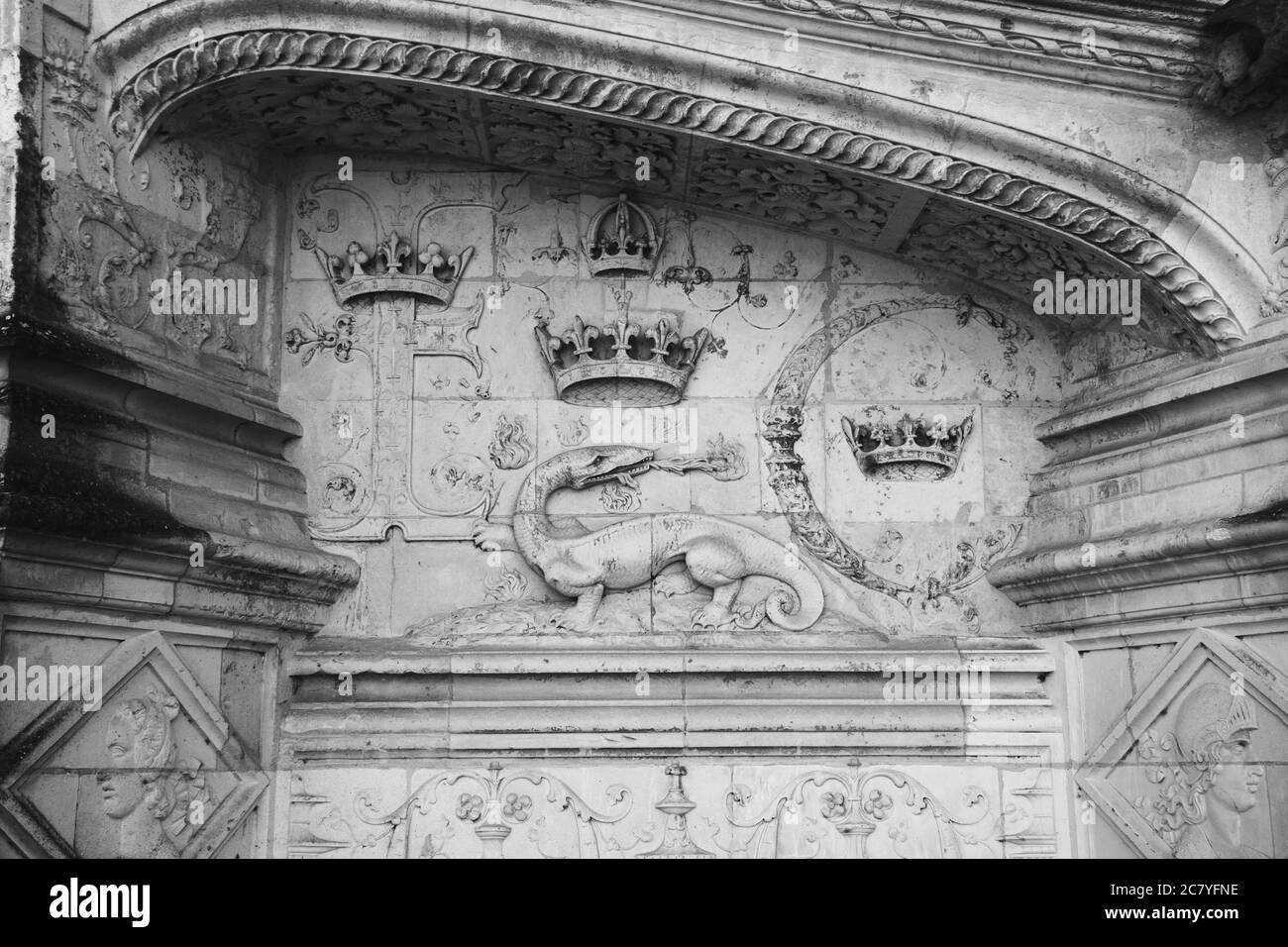 Historic chateau architectural detail Black and White Stock Photos ...