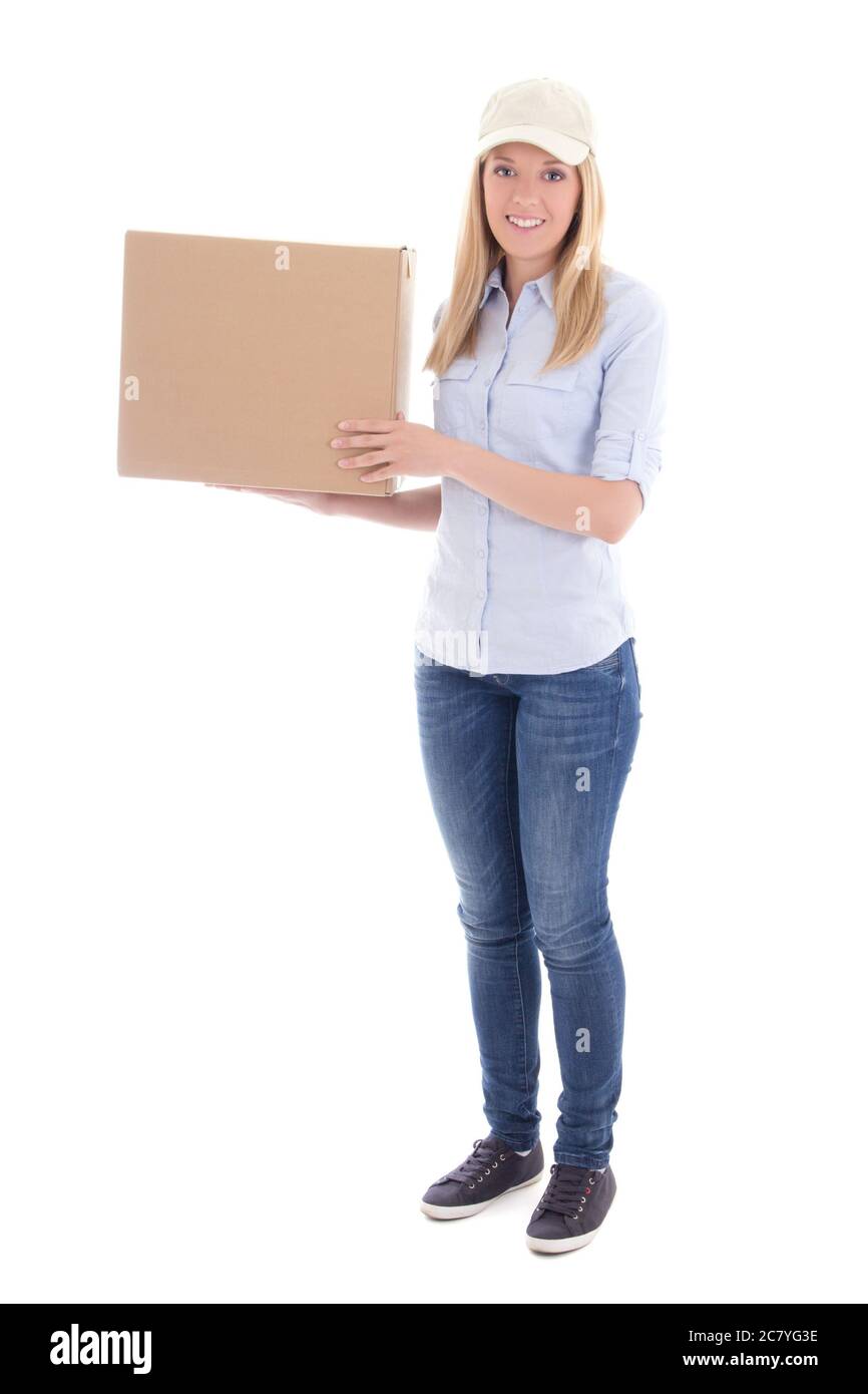 post delivery service woman isolated on white background Stock Photo ...